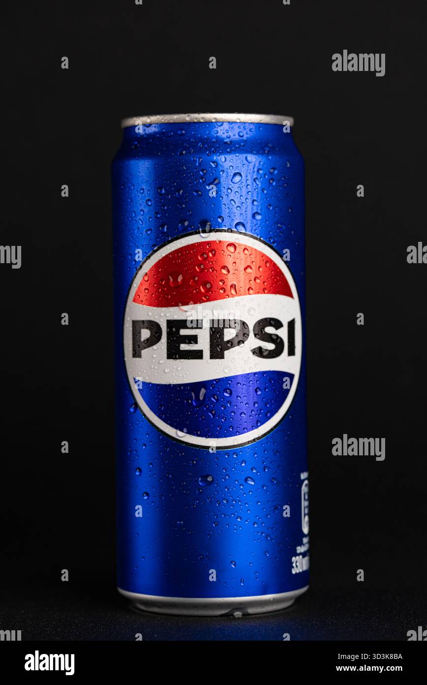 Lviv, Ukraine - November 6, 2025: Cold Blue Pepsi Can with Water ...
