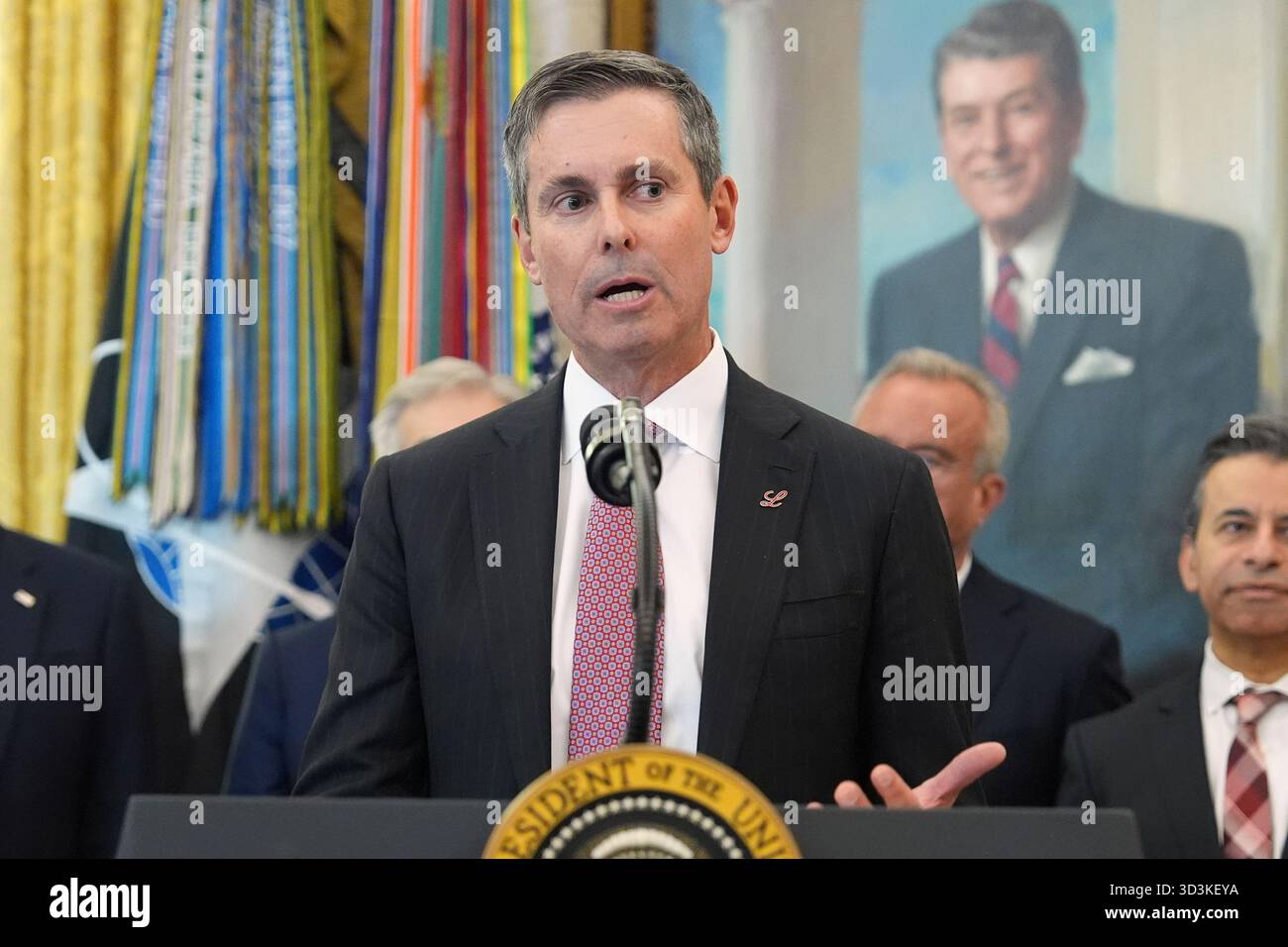 Eli Lilly CEO David Ricks speaks during an event about drug prices with ...