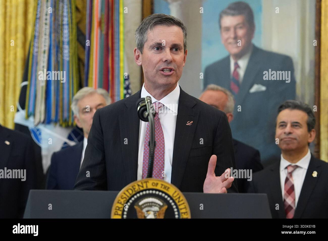 Eli Lilly CEO David Ricks speaks during an event about drug prices with ...