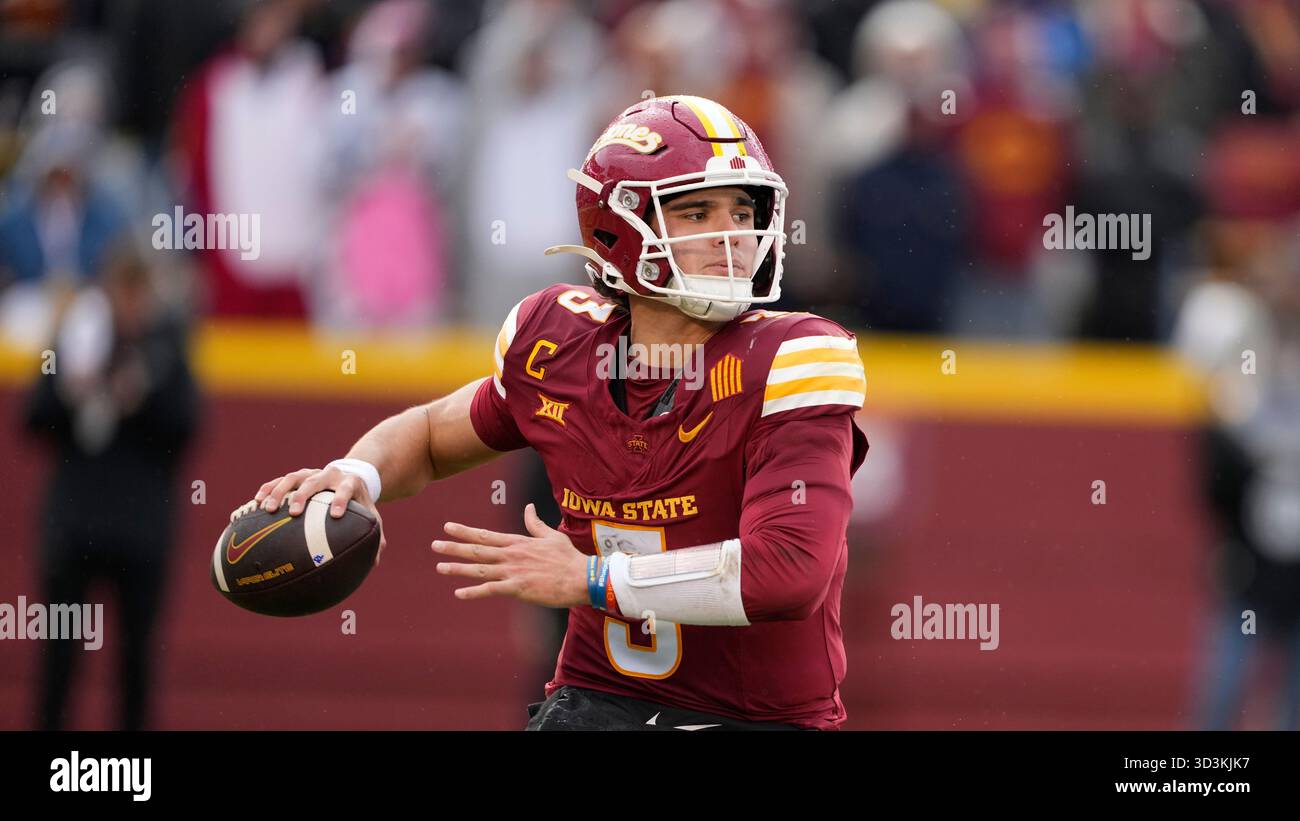 Iowa State quarterback Rocco Becht throws a pass during the first half ...