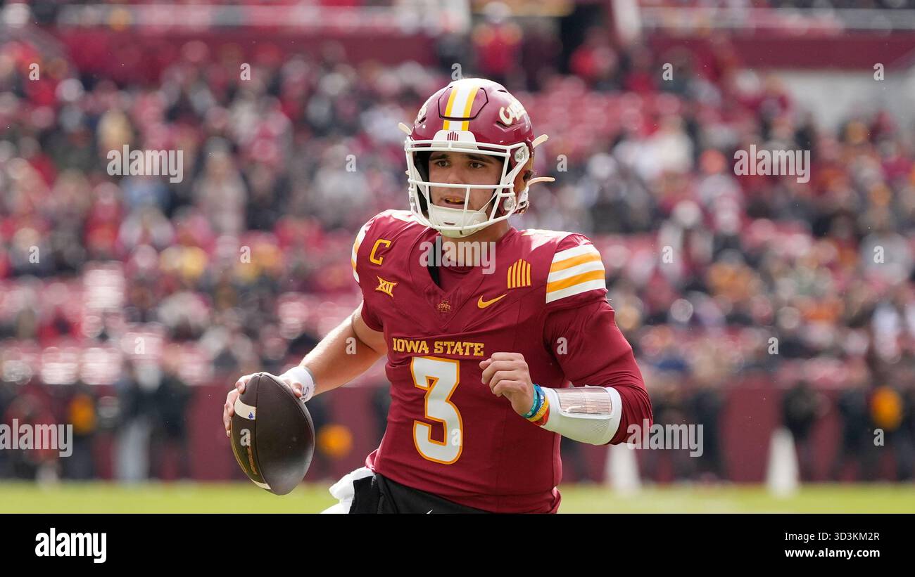 Iowa State quarterback Rocco Becht runs up field during the first half ...