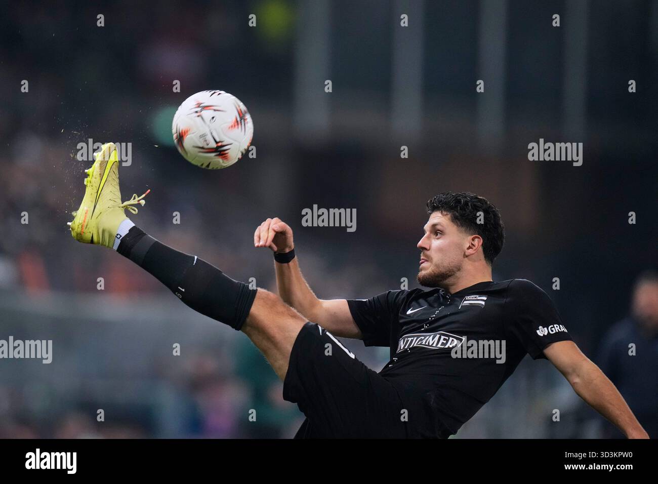 Sturm's Emir Karic shoots the ball during the Europa League soccer ...