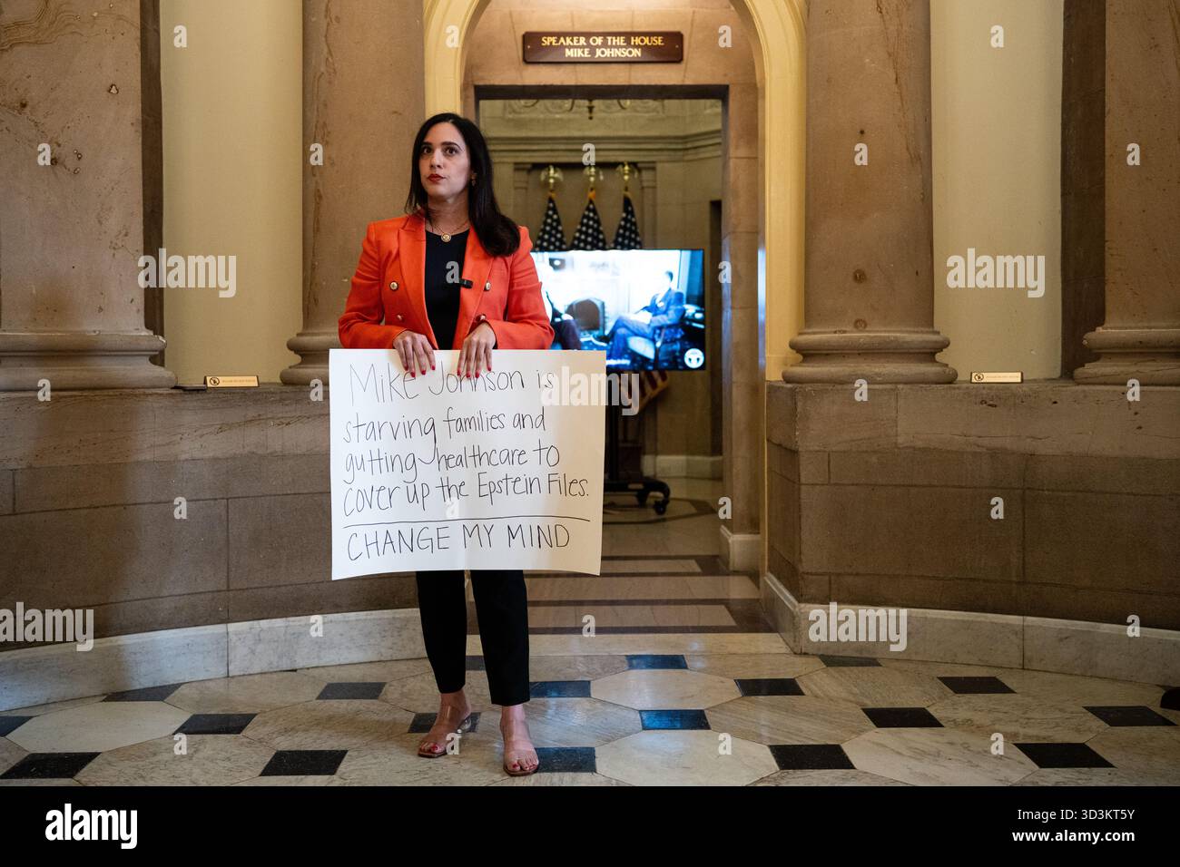 UNITED STATES - NOVEMBER 6: Rep. Yassamin Ansari, D-Ariz., holds a sign ...
