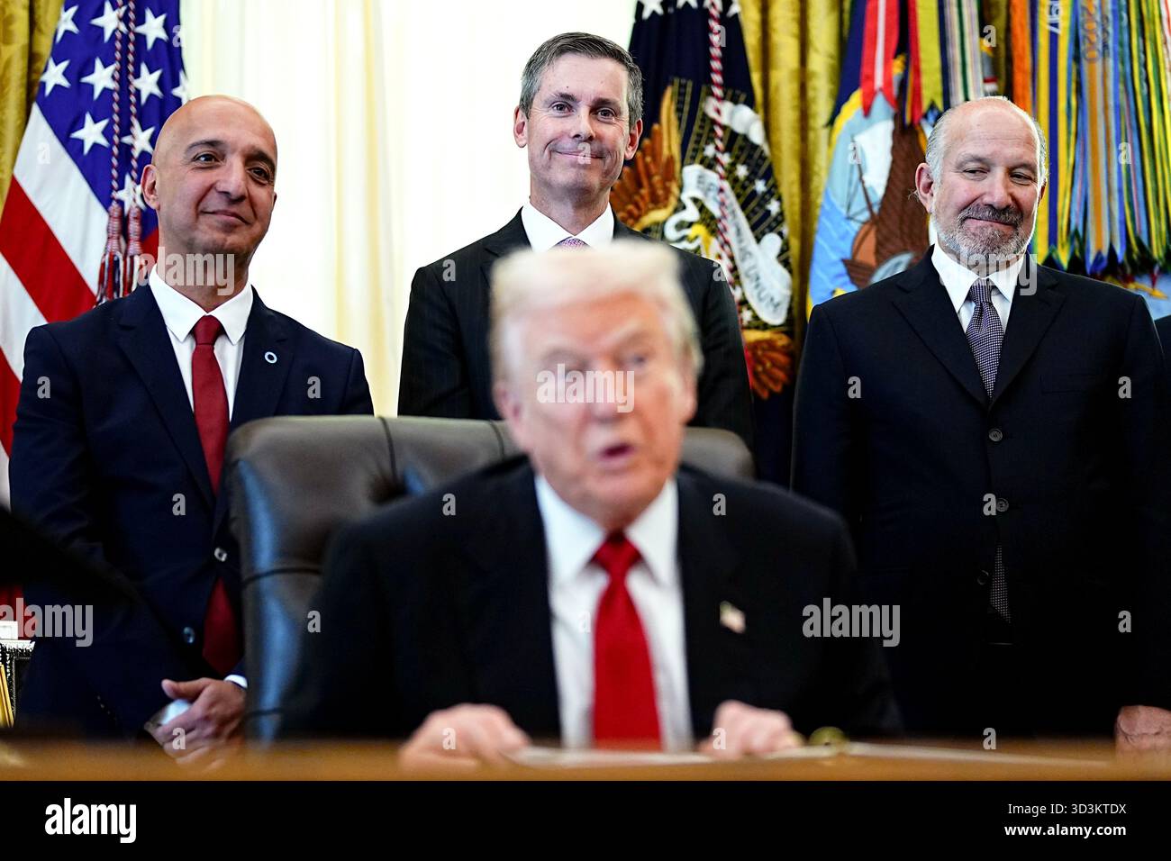 Mike Doustdar, chief executive officer Novo Nordisk A/S, from left ...