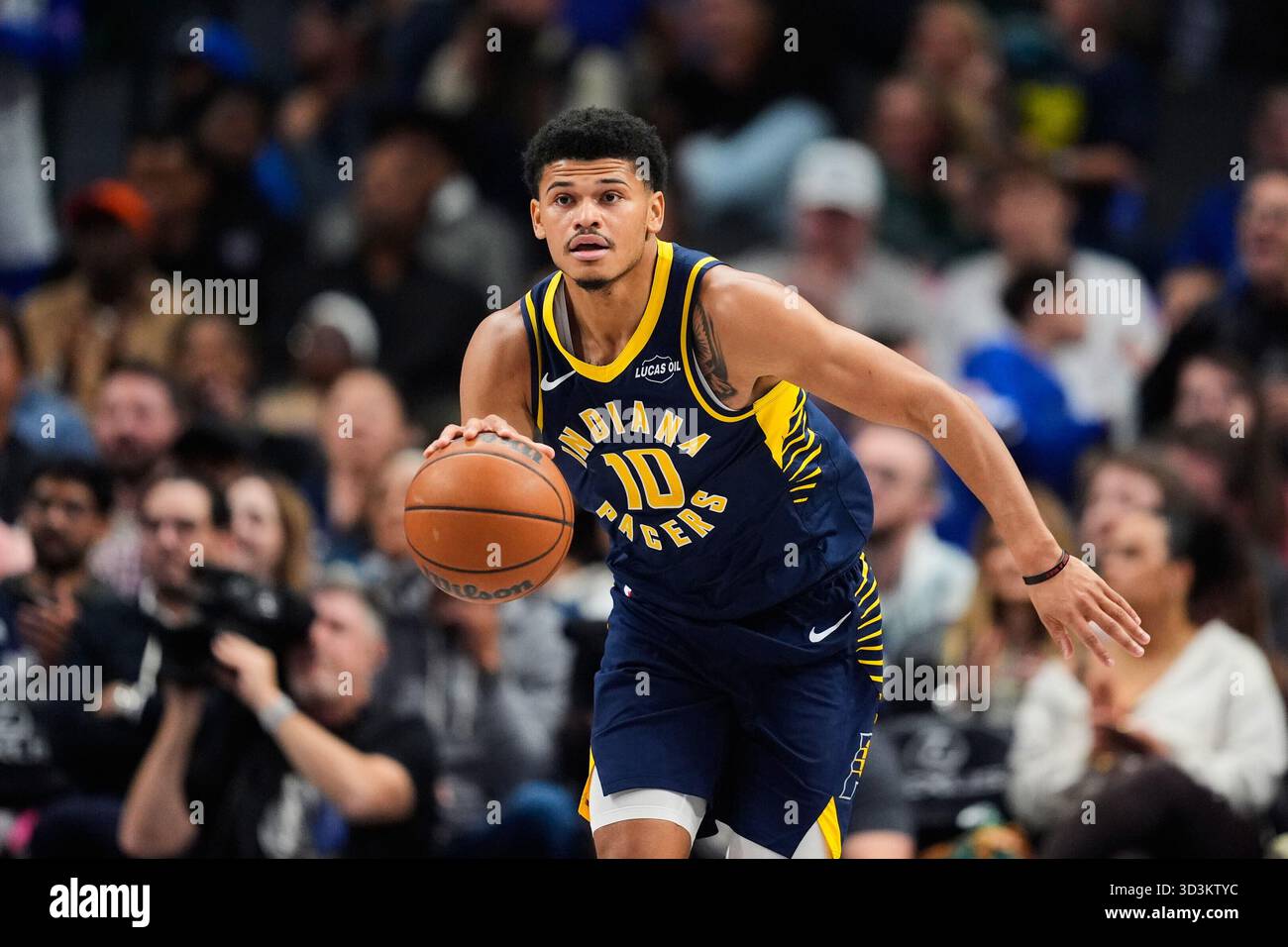Indiana Pacers' RayJ Dennis works against the Dallas Mavericks during ...