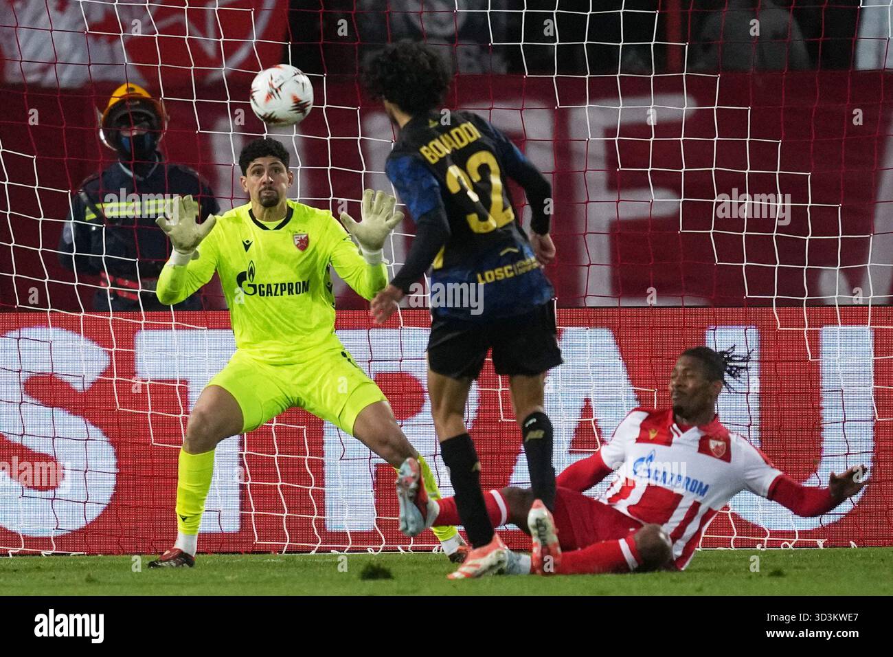 Red Star's goalkeeper Matheus makes a save during the Europa League ...