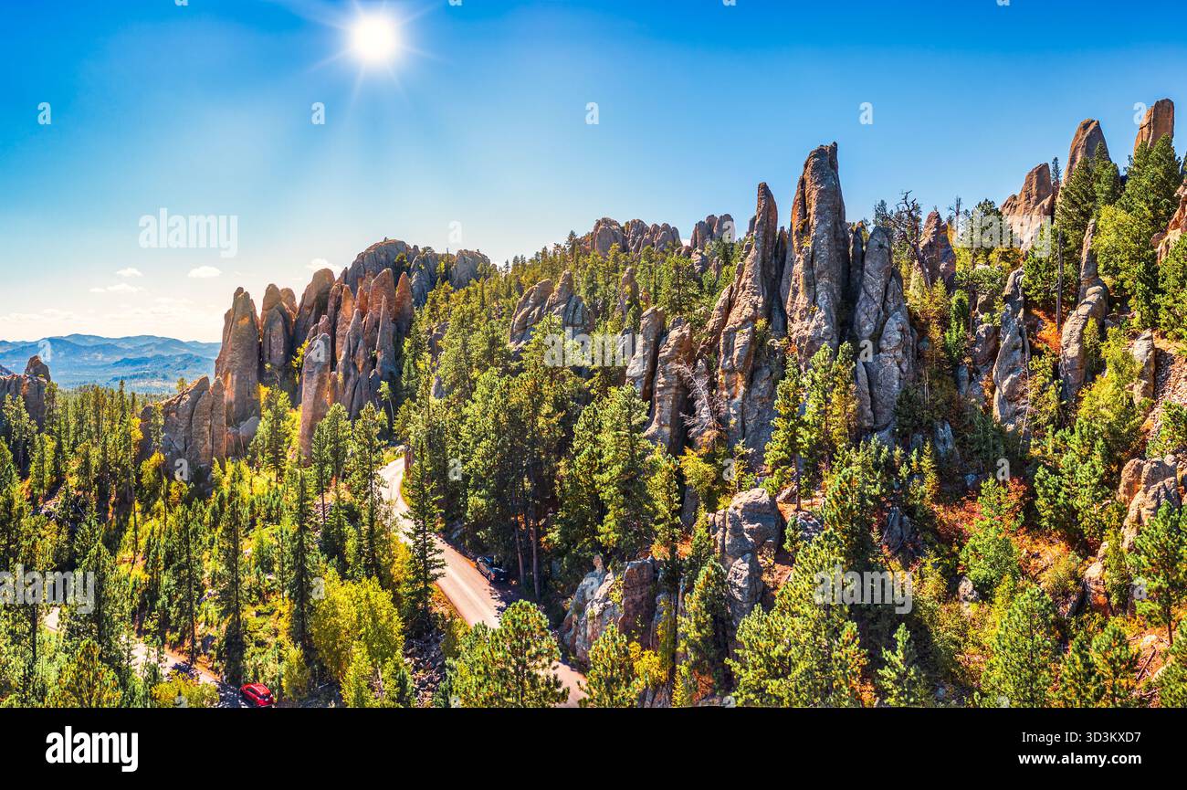 Needles highway in the Black Hills mountains, South Dakota Stock Photo ...