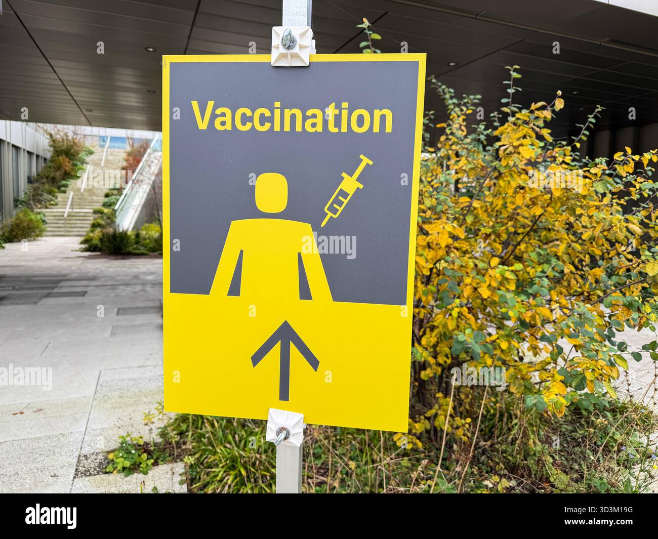 Public health yellow sign for vaccination, Copenhagen, Denmark ...