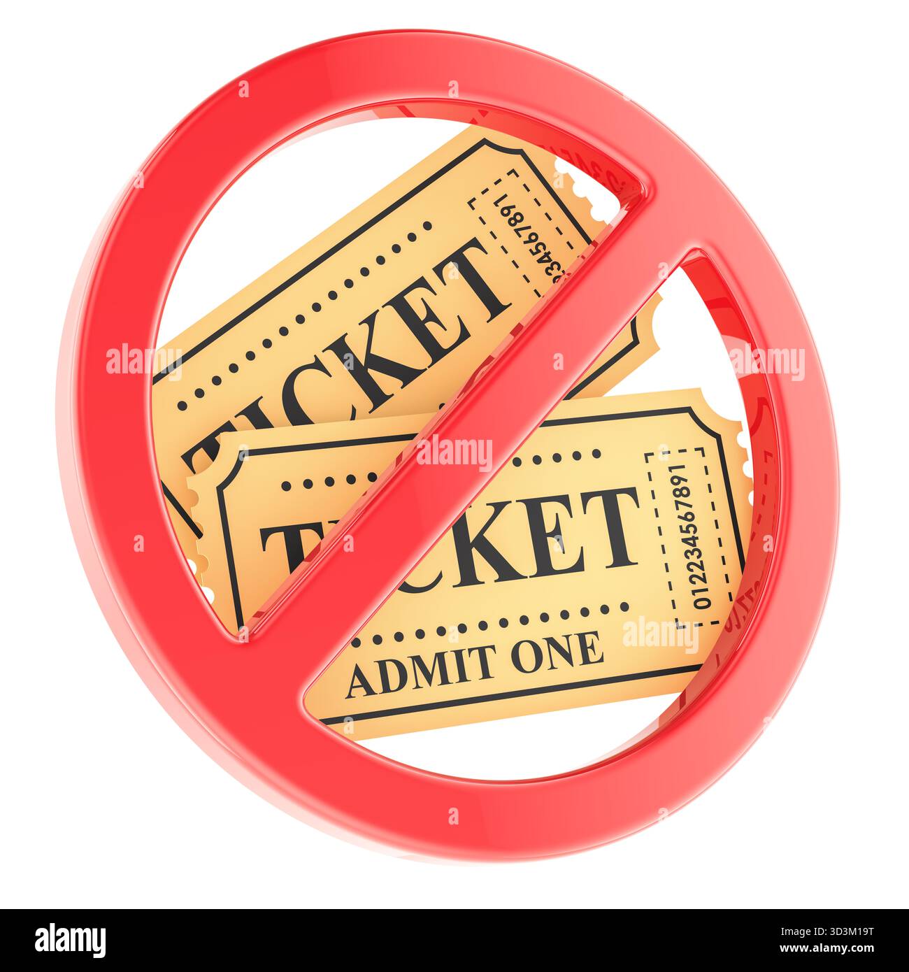 Tickets with a red prohibition symbol. 3D rendering isolated on white ...