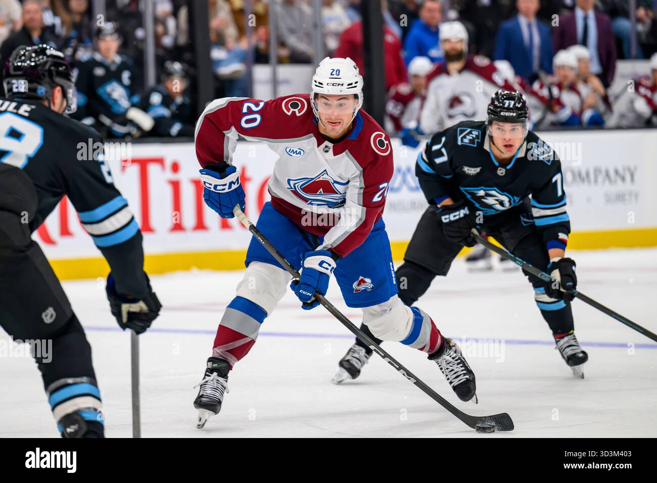 Colorado Avalanche center Ross Colton (20) shoots the puck during the ...