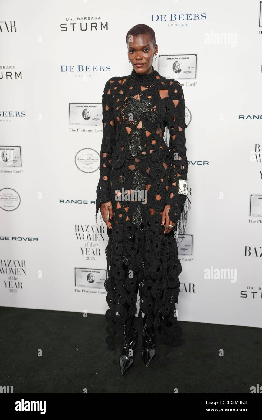 Sheila Atim poses for photographers upon arrival at the Harper's Bazaar ...