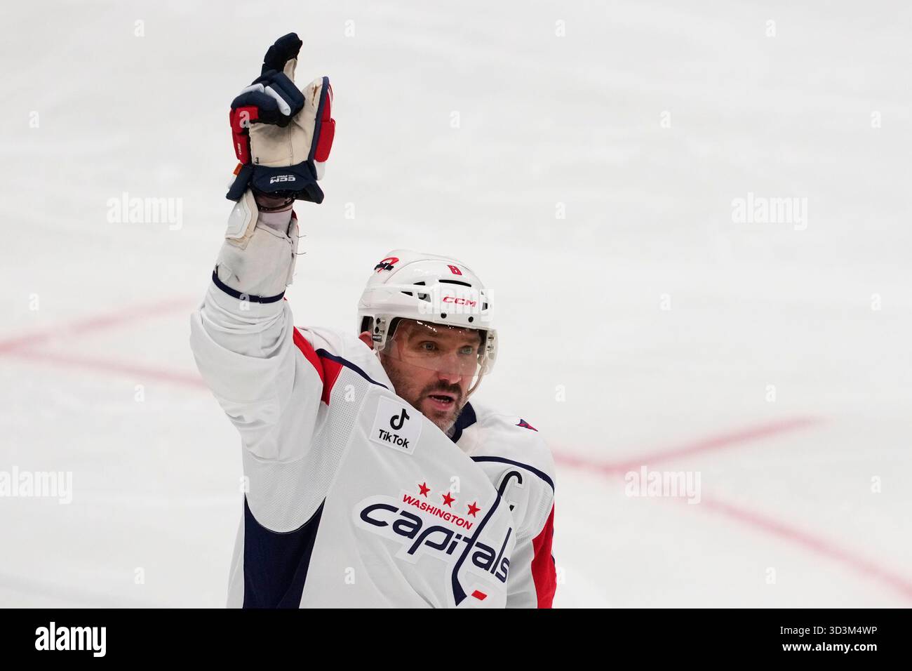 Washington Capitals' Alex Ovechkin reacts to play during an NHL hockey ...