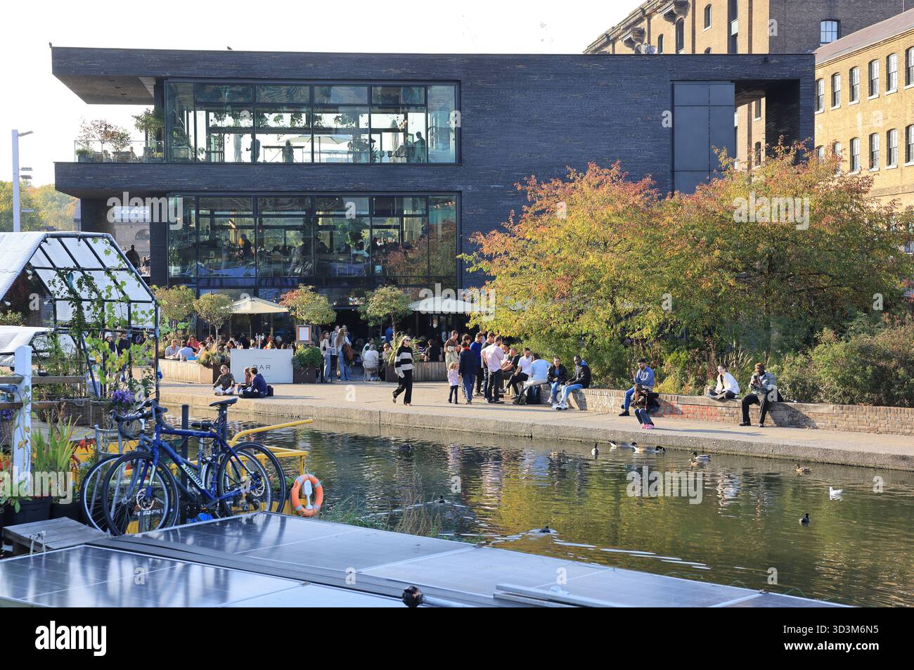 Lighterman gastro restaurant from across Regents Canal, and the barge ...