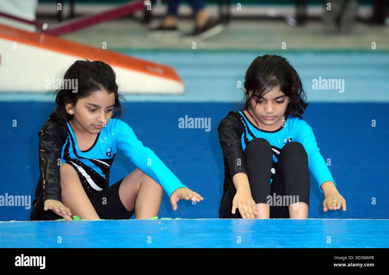 Young gymnasts training at Premier Gymnastics academy in Qatar. They ...