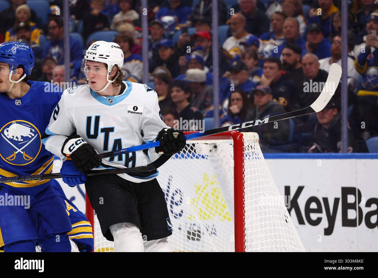 Utah Mammoth center Logan Cooley (92) skates during the second period ...