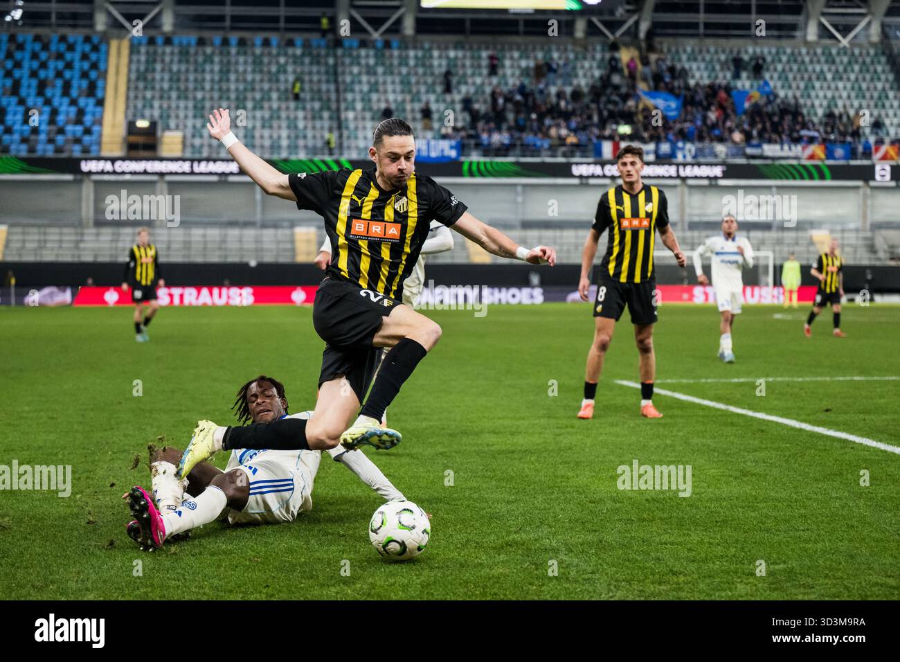 251106 Martial Godo of Strasbourg and Amor Layouni of Häcken during the ...