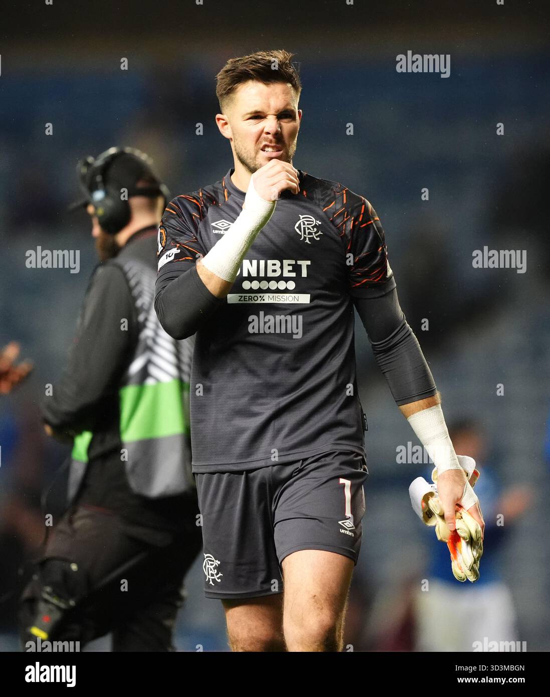Rangers goalkeeper Jack Butland appears dejected following the UEFA ...