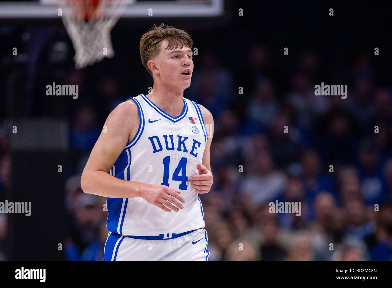 November 4, 2025: Duke Blue Devils guard Nikolas Khamenia (14) runs ...