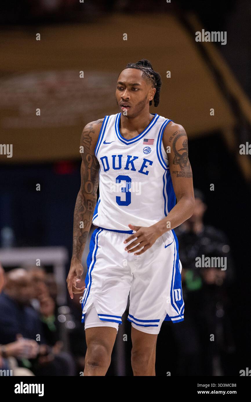November 4, 2025: Duke Blue Devils guard Isaiah Evans (3) walks back ...