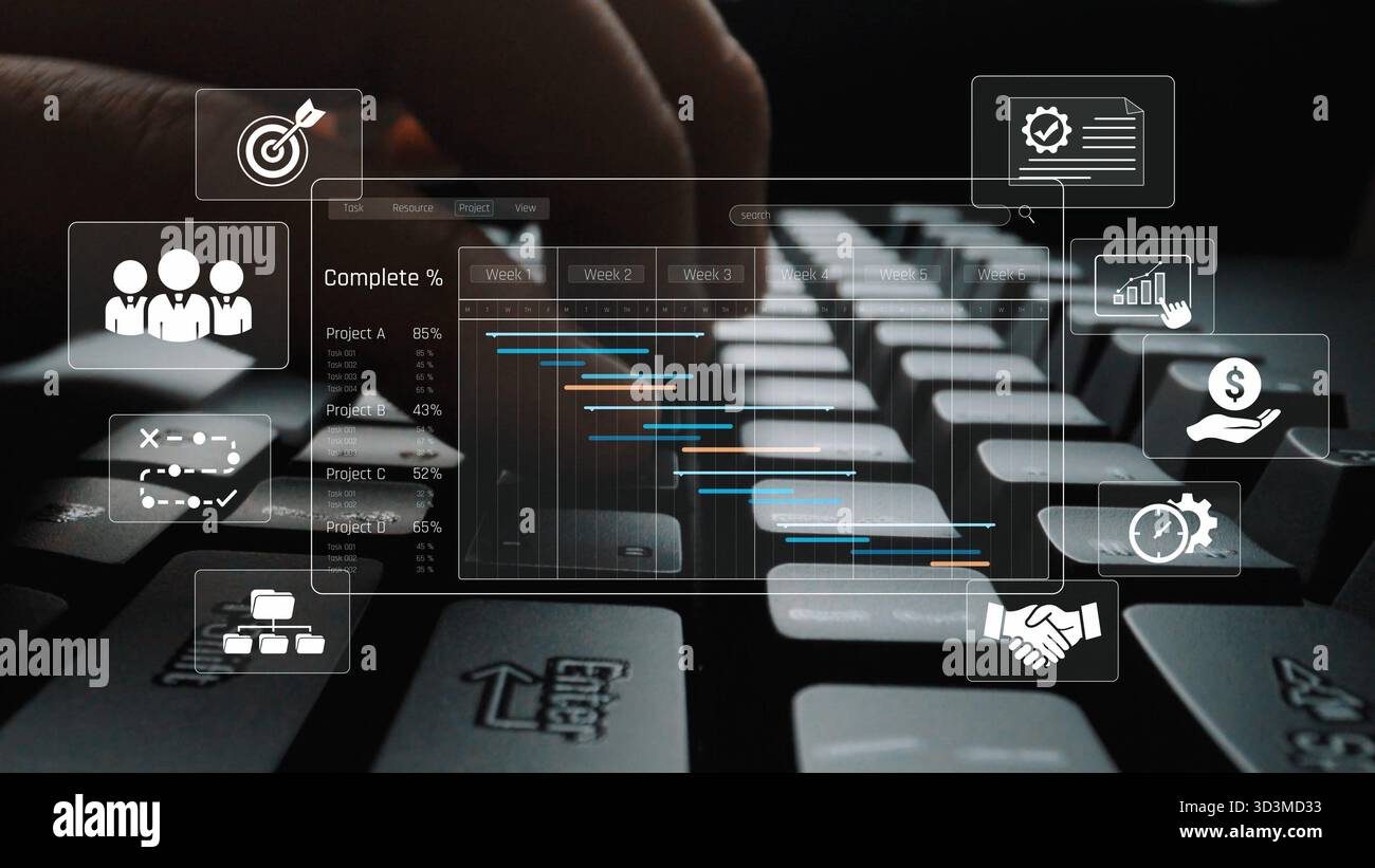 Project management dashboard showing timeline, tasks, milestones, and ...