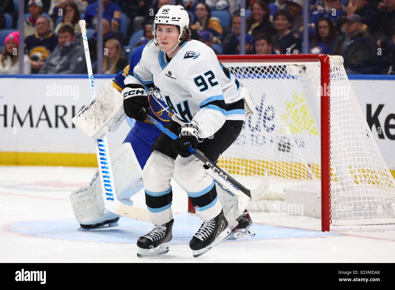 Utah Mammoth center Logan Cooley (92) skates during the second period ...
