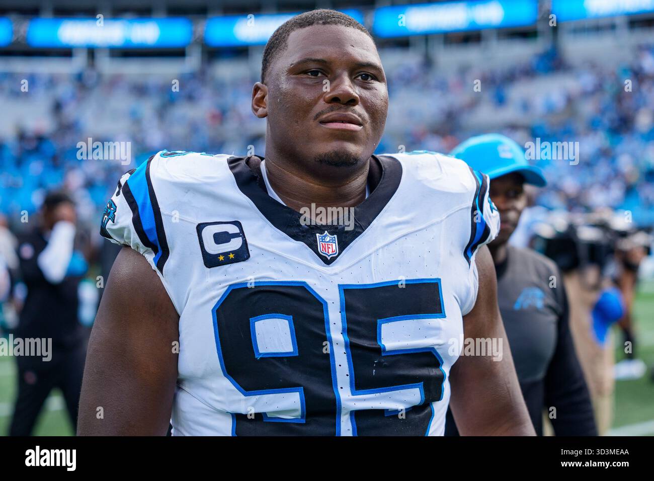 FILE - Carolina Panthers defensive end Derrick Brown (95) walks off the ...