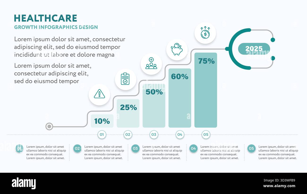 Medical infographics template with growth graphs and stethoscope ...