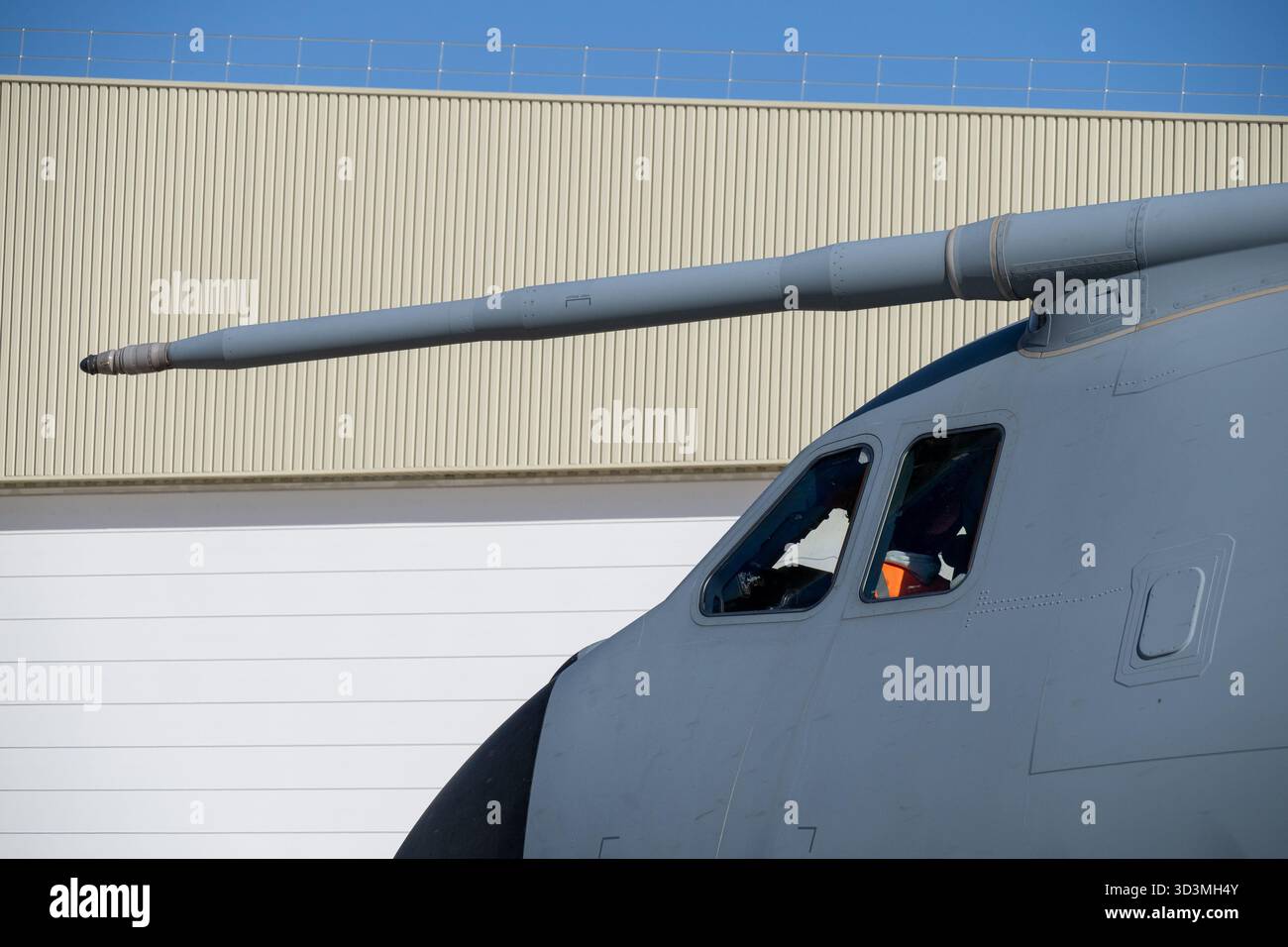 Refueling probe and cockpit section of military transport aircraft ...