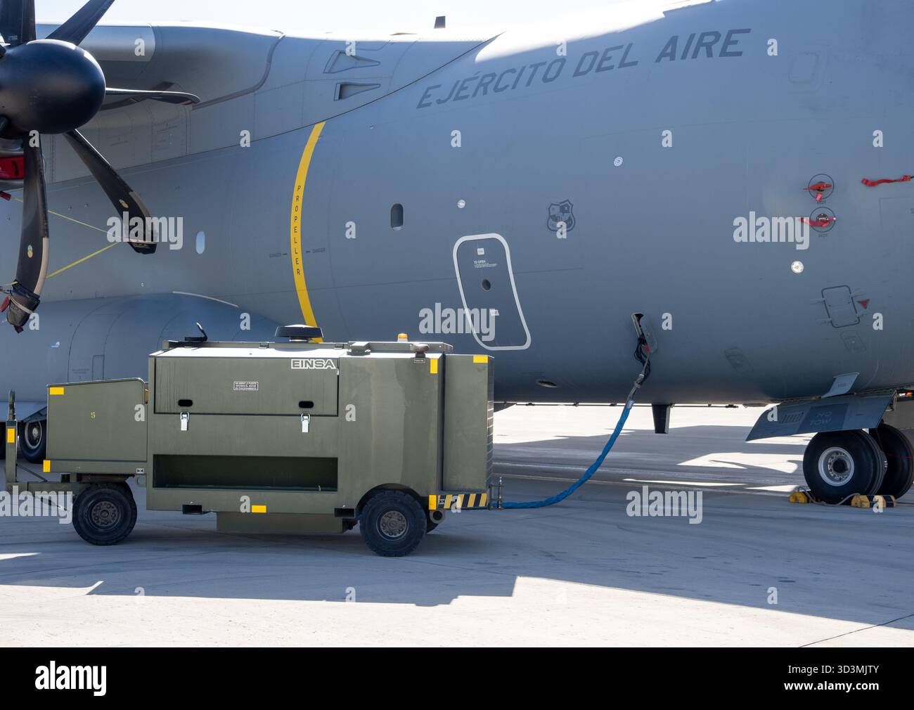 Military airlifter on ground with connected power unit Stock Photo - Alamy