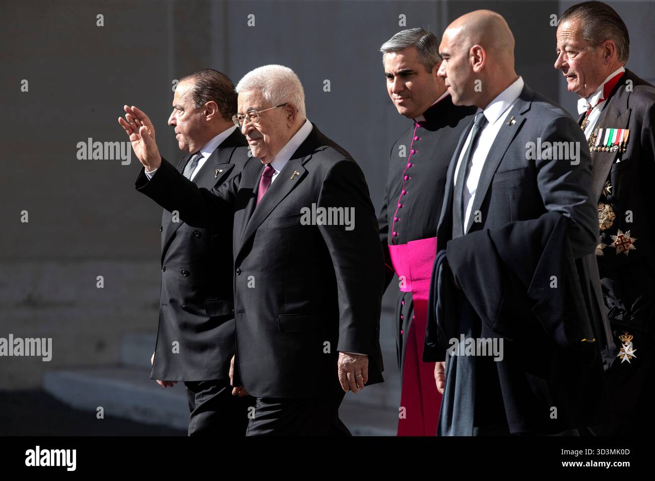 Palestinian President Mahmoud Abbas arrives at the San Damaso courtyard ...