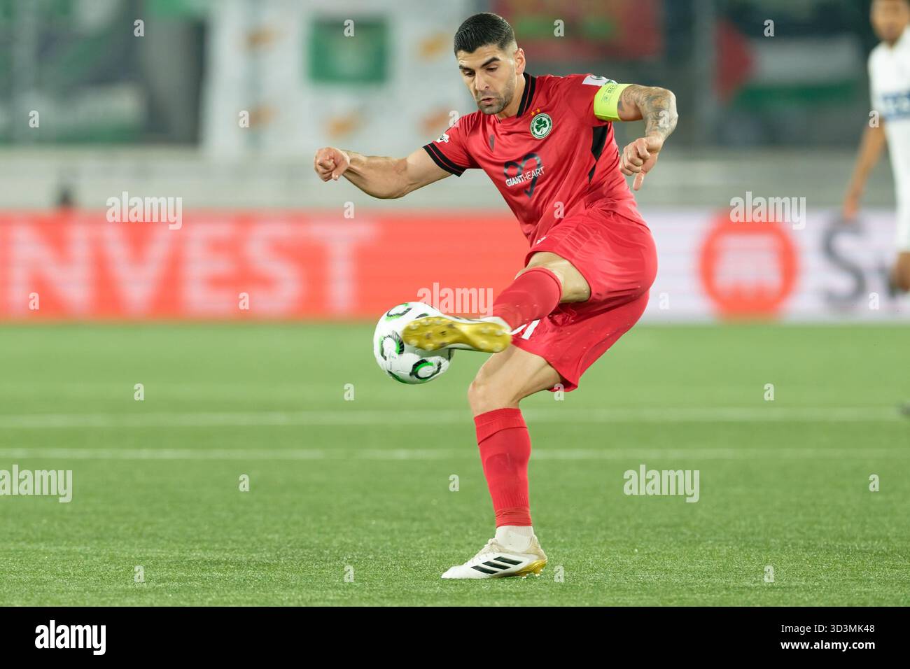 Ioannis Kousoulos (31 Omonoia) shoots the ball (action) during the UEFA ...