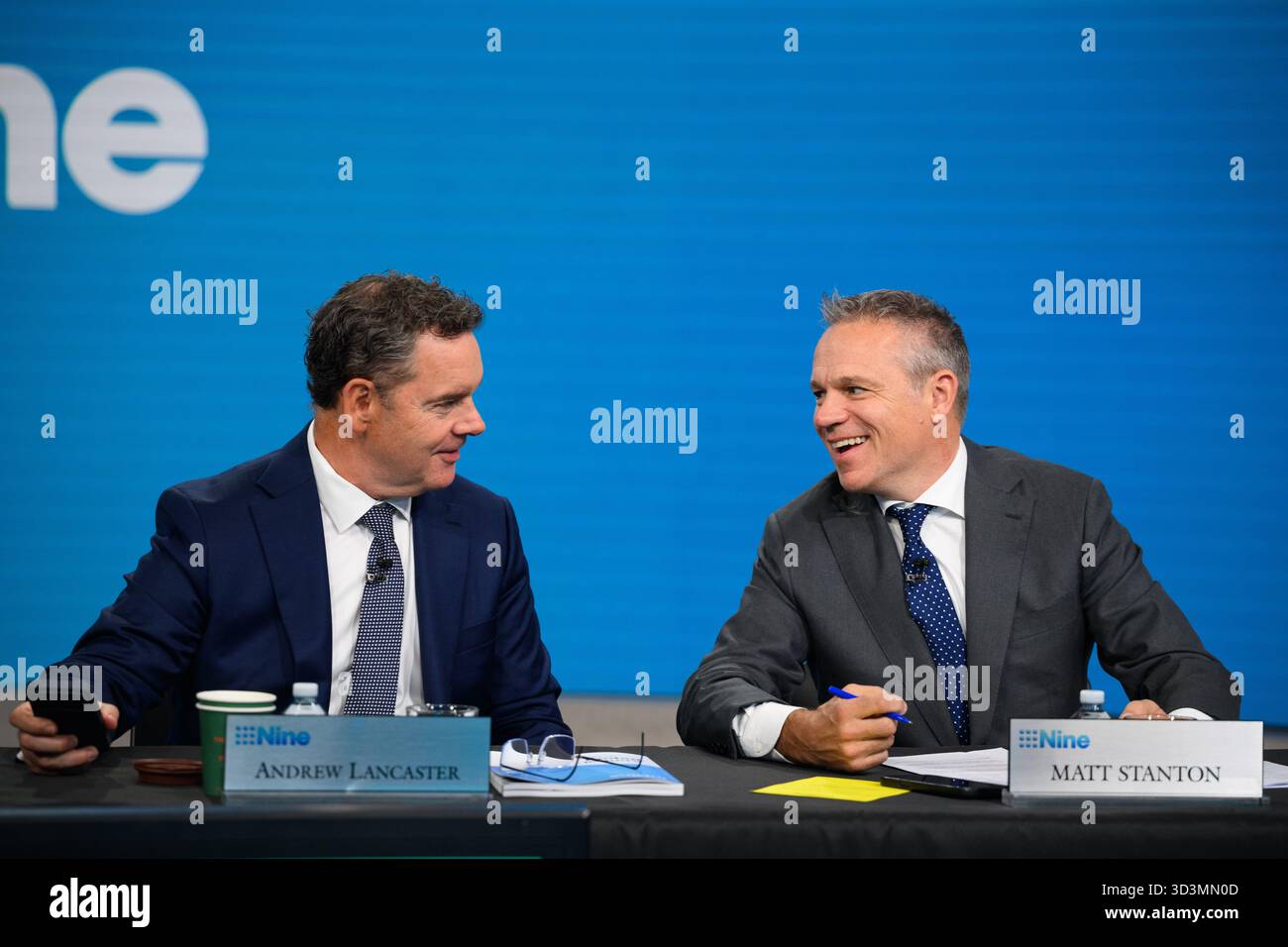 Andrew Lancaster and Nine CEO Matt Stanton during the Nine ...
