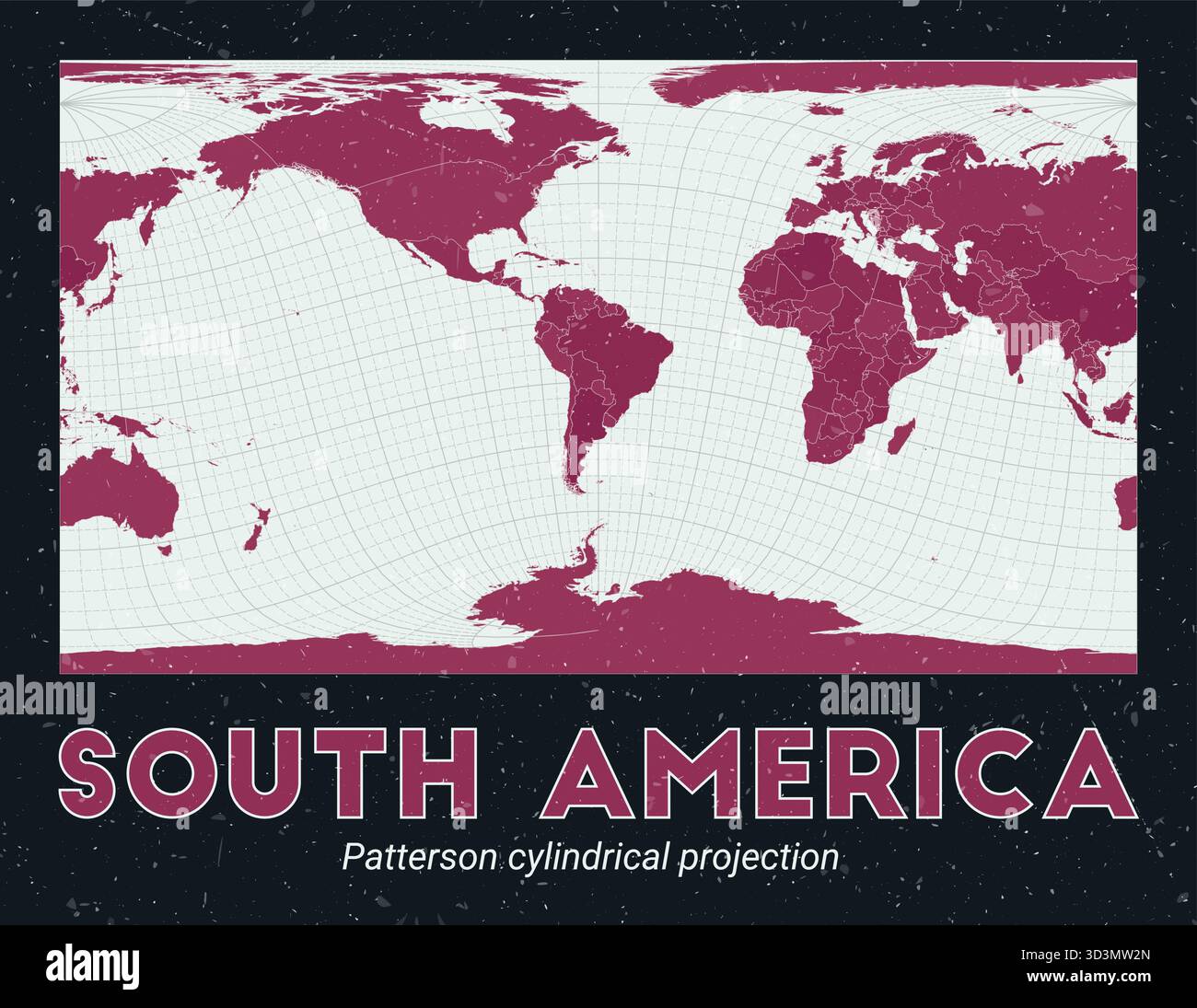South America. World map. Patterson cylindrical projection centered to ...