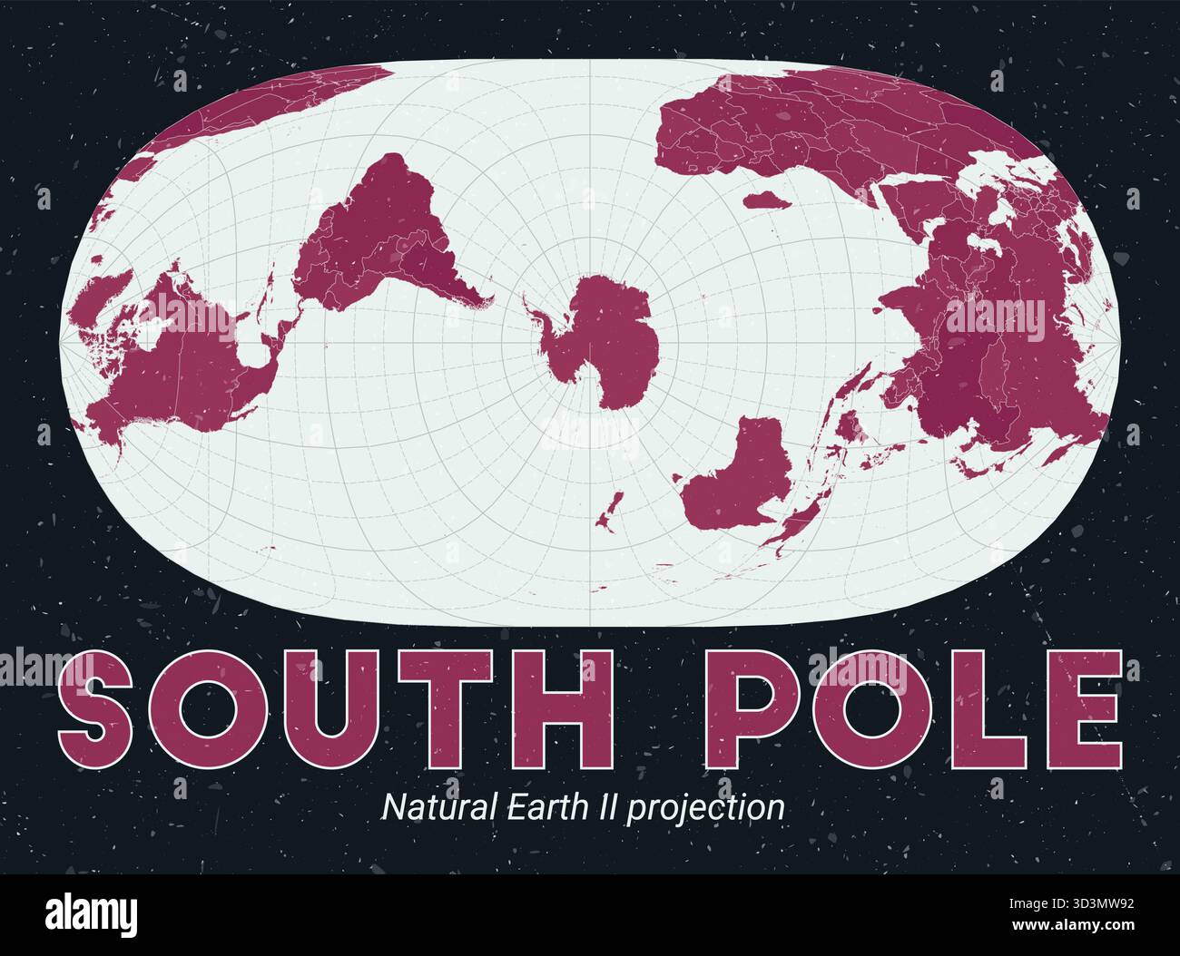 South Pole. World map. Natural Earth II projection centered on the ...