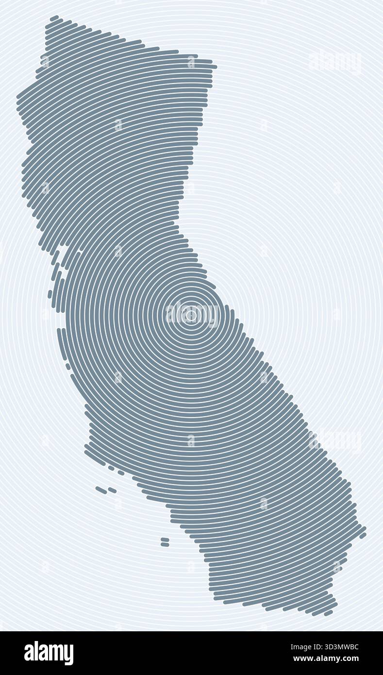 California shape rings. State map formed by stacked circles. California ...