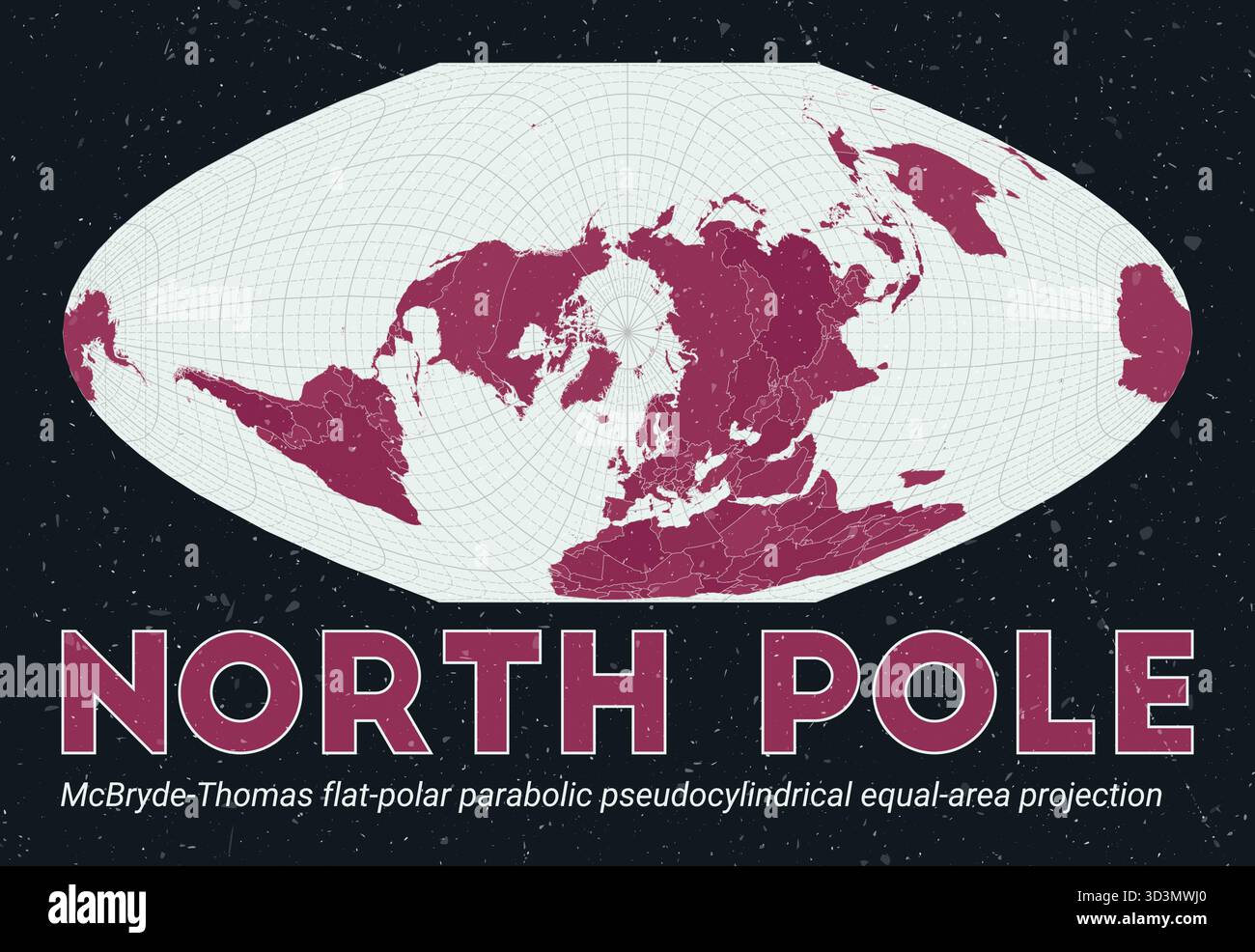 North Pole. World map. McBryde-Thomas flat-polar parabolic ...