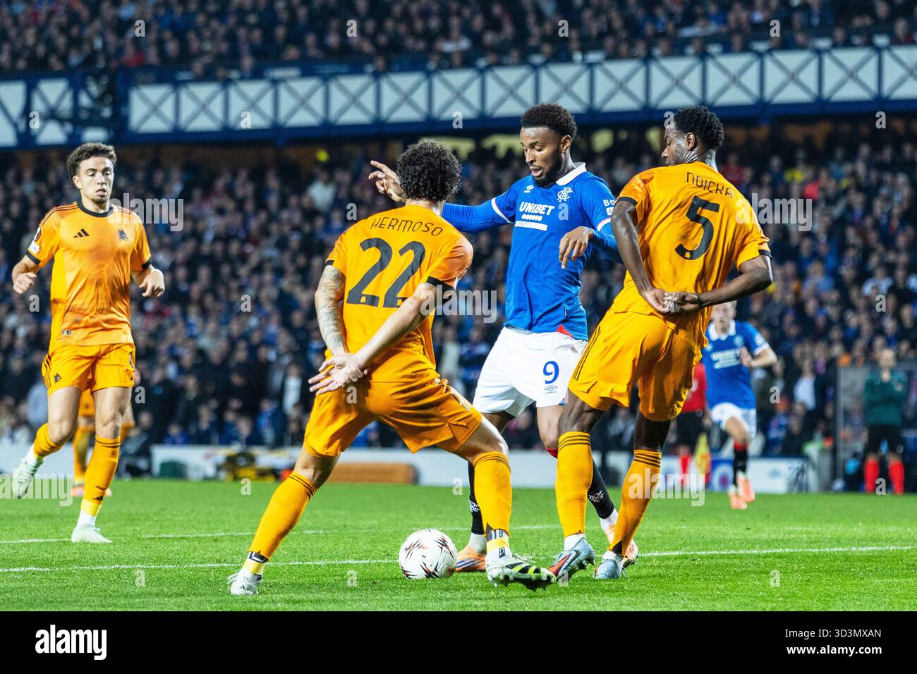06 Nov 2025. Glasgow, UK. Rangers played Roma at Ibrox stadium, Glasgow ...