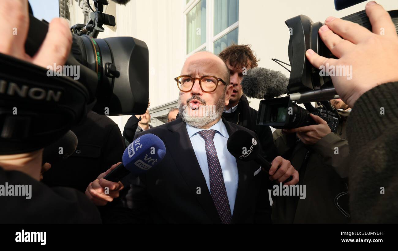 Minister of Interior Bernard Quintin pictured with journalists around ...
