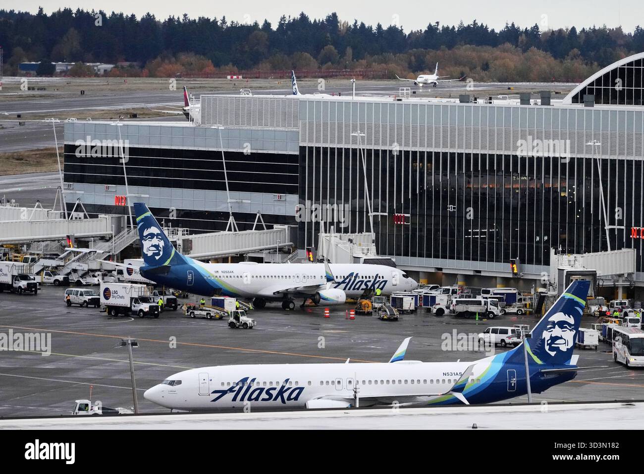 Alaska Airlines planes are seen at Seattle-Tacoma International Airport ...
