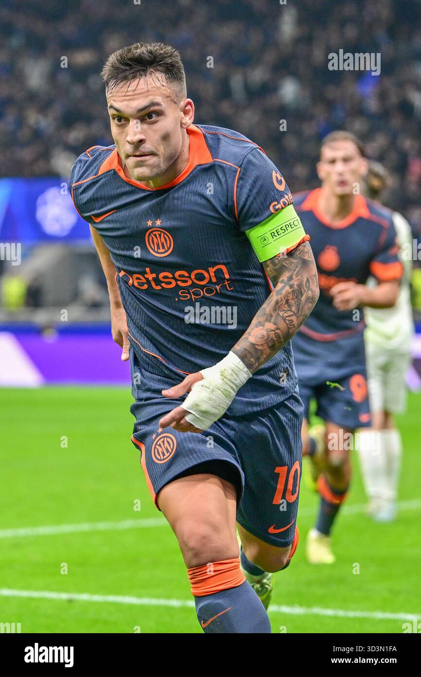 Lautaro Martinez of Inter celebrates a goal during the UEFA Champions ...