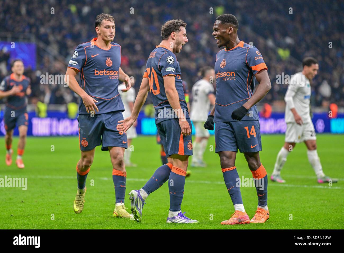 Players of Inter celebrate a goal during the UEFA Champions League ...