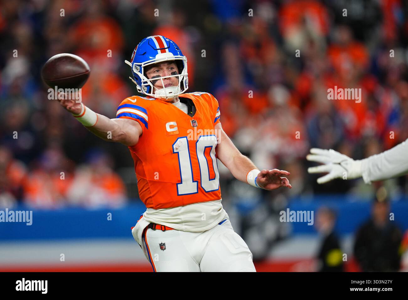 Denver Broncos quarterback Bo Nix (10) throws during the first half of ...