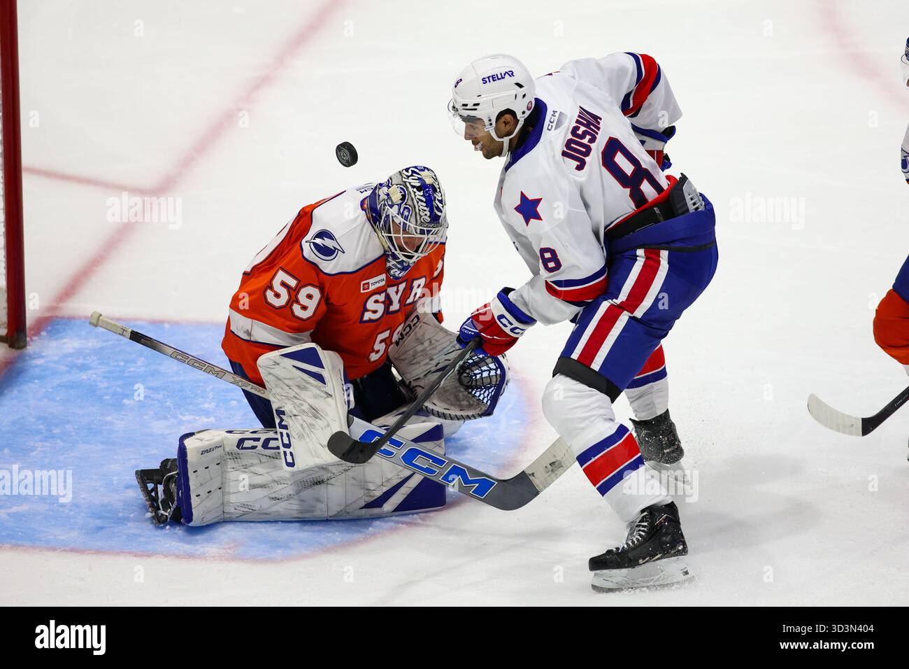 November 5th 2025: Syracuse Crunch goaltender Ryan Fanti (59) makes a ...