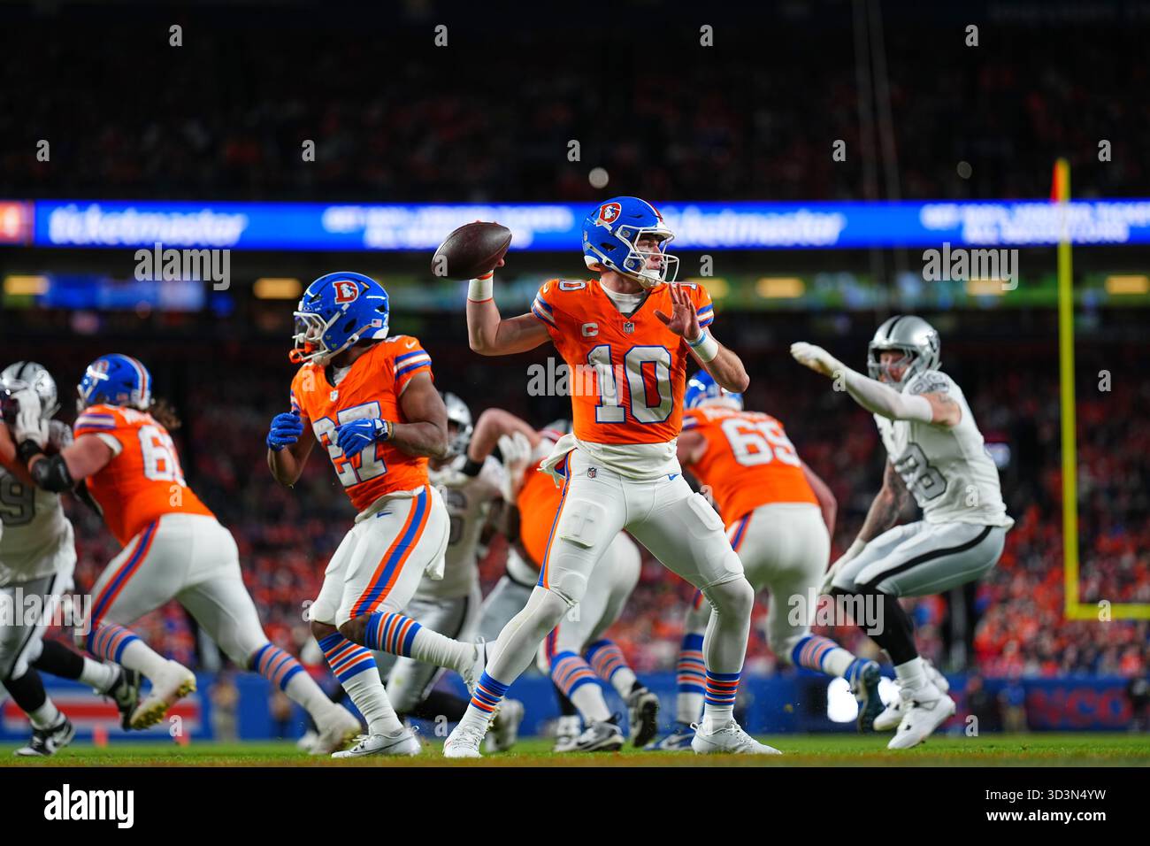 Denver Broncos quarterback Bo Nix throws during the first half of an ...