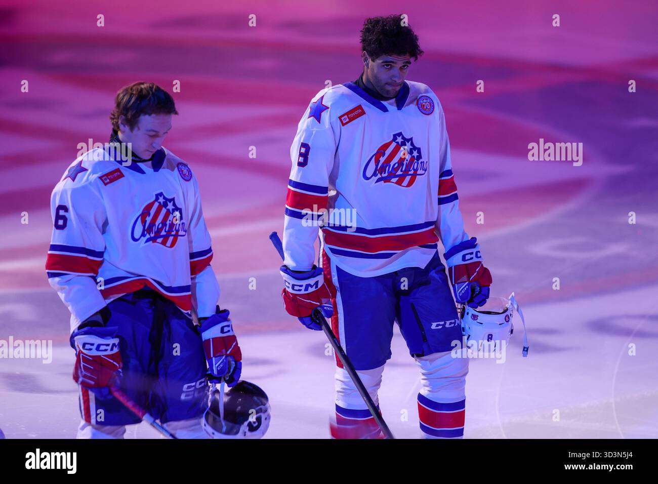 November 5th 2025: Rochester Americans forward Jagger Joshua (8) stands ...