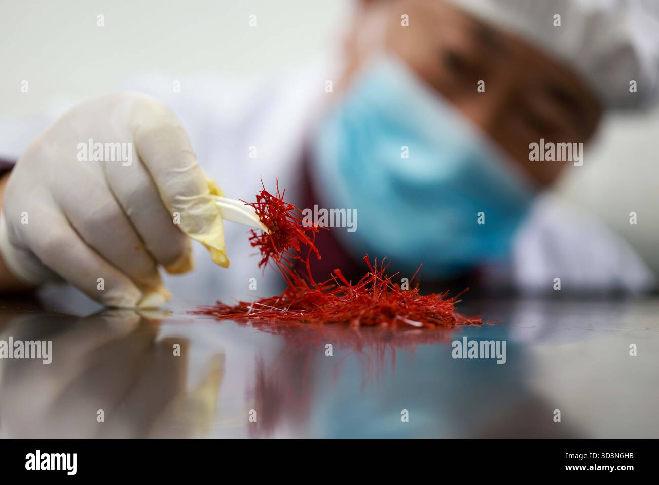 (251107) -- BEIJING, Nov. 7, 2025 (Xinhua) -- A villager heats saffron ...