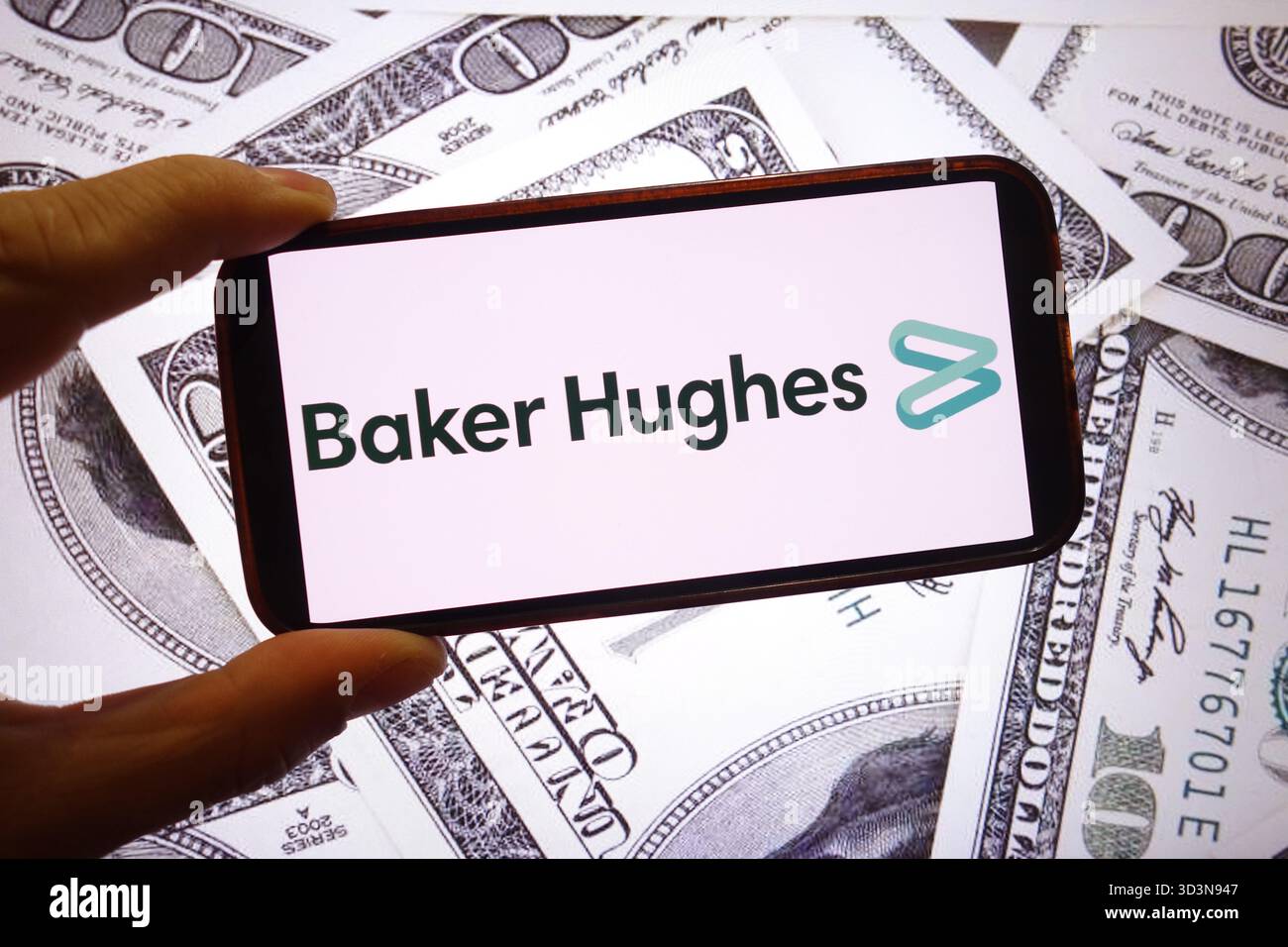 In this photo illustration, the Baker Hughes company logo is seen ...