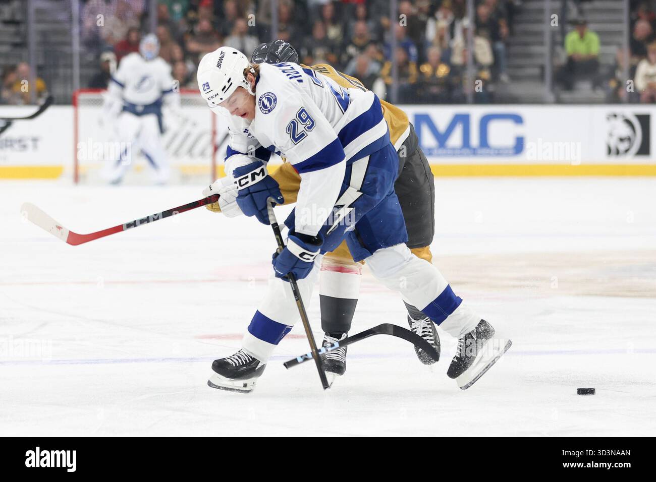 Tampa Bay Lightning right wing Pontus Holmberg (29) breaks his stick ...