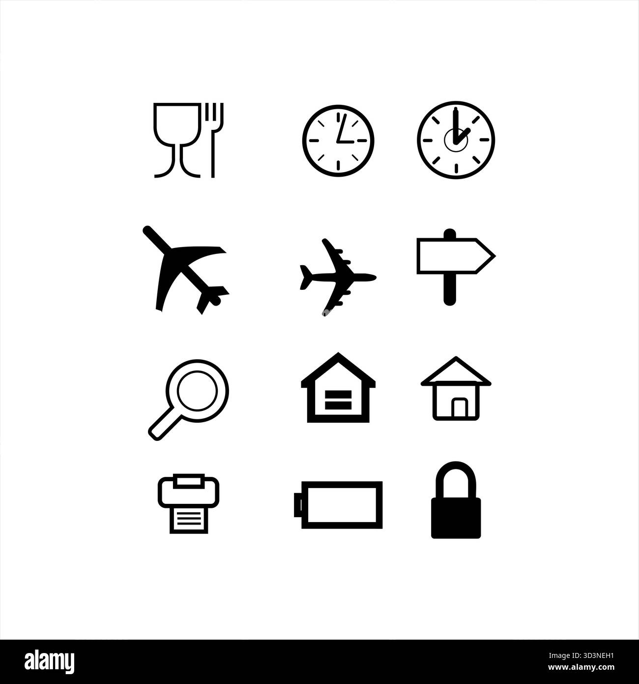 Collection of essential travel symbols including transport ...