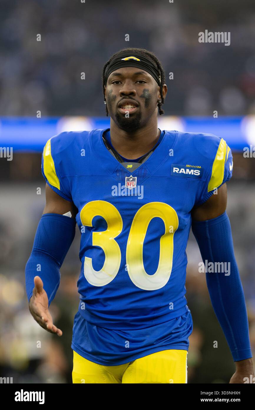 Los Angeles Rams cornerback Josh Wallace (30) walks back to the locker ...